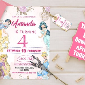 Editable Princess Birthday Invitation Template Girl Princess Party ...