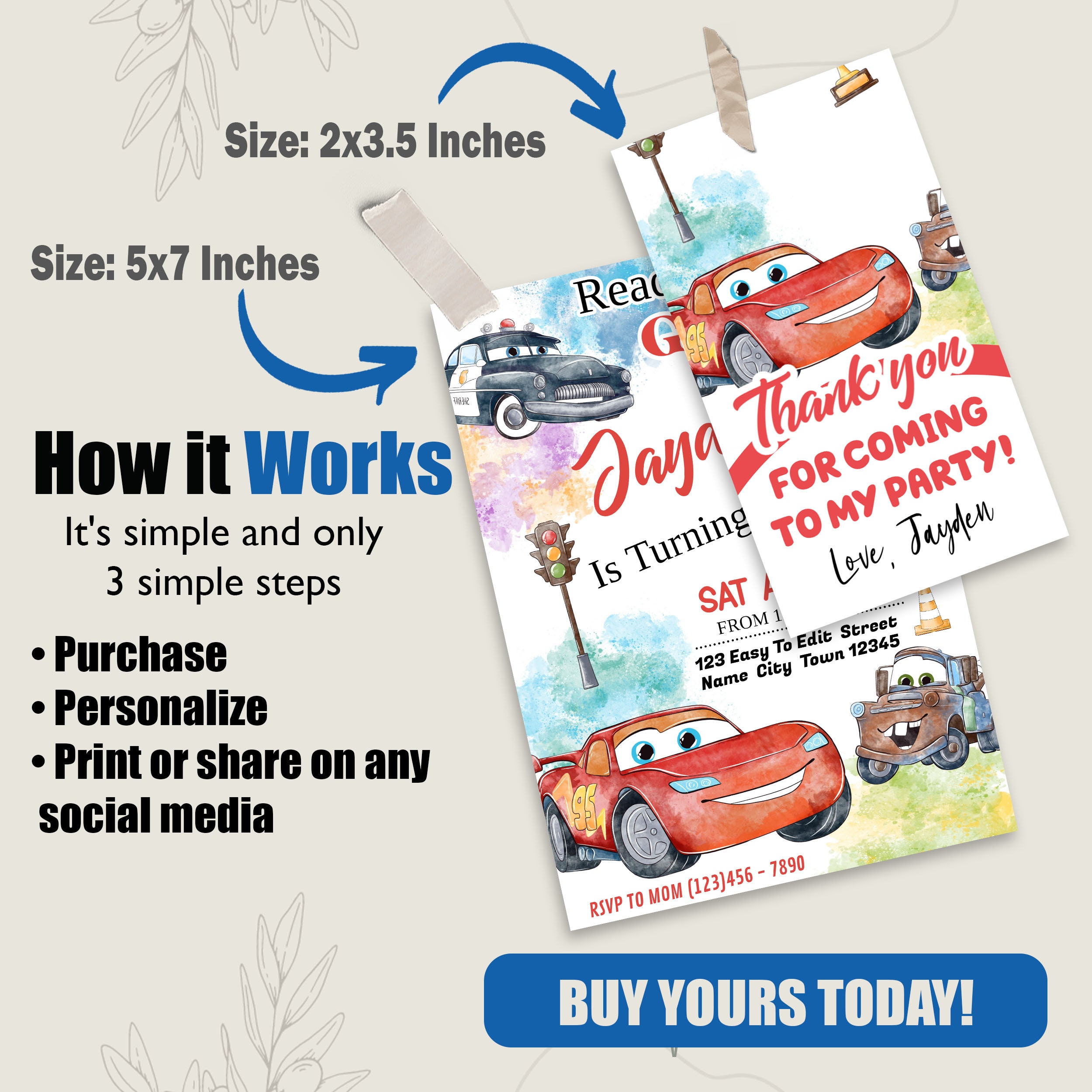 Race Car Birthday Invitation, Lightning Invitation, Birthday Party ...