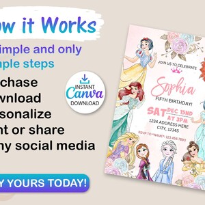 Princess Birthday Invitation, Princesses Birthday Party Invitation - Etsy