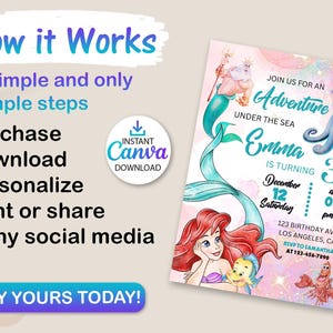 Little Mermaid Birthday Invitation, Little Mermaid Invitation Template ...