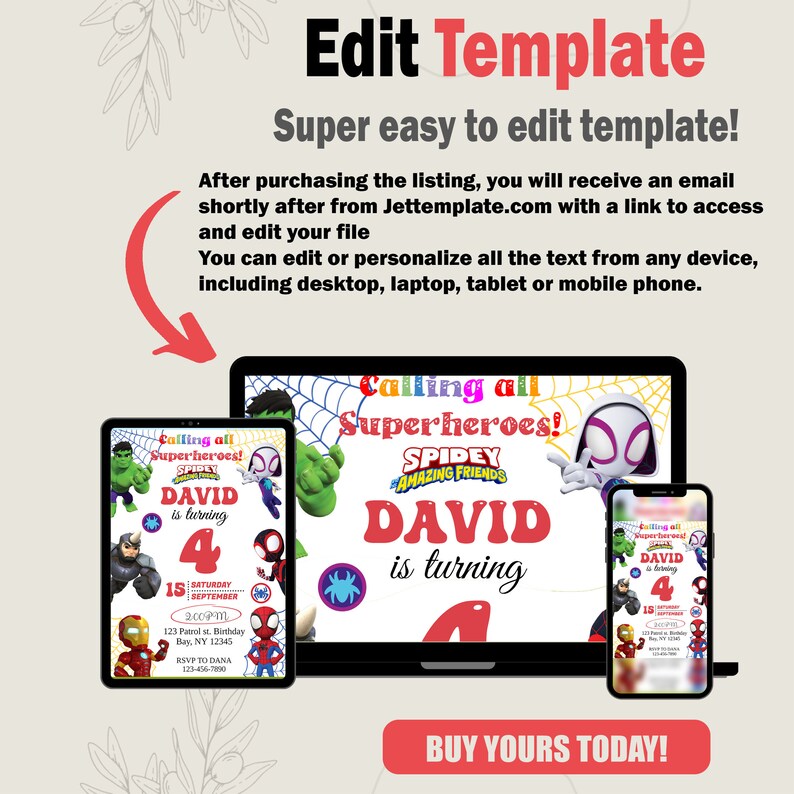 Spidey Birthday Invitation Template, Editable Spidey and His Amazing ...