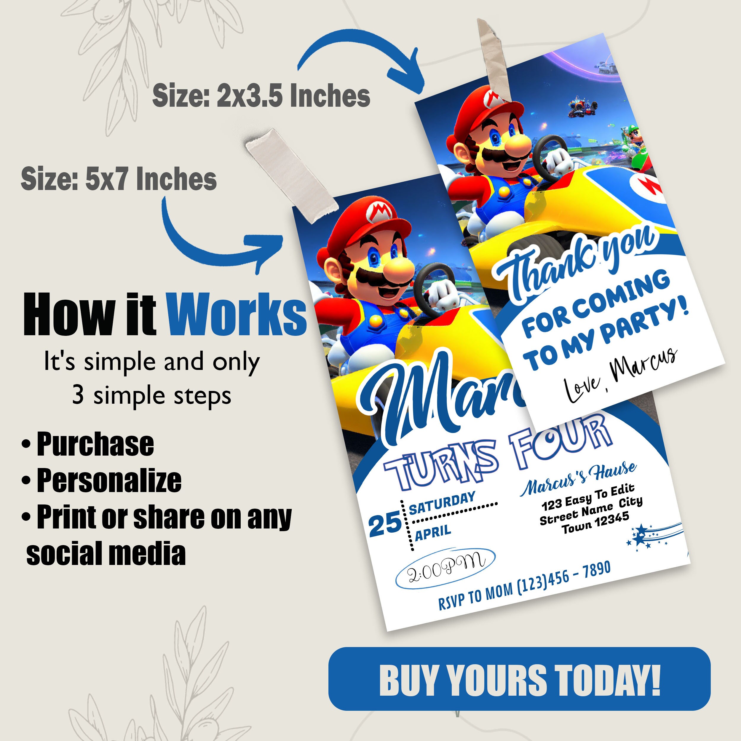 Super Mario Birthday Invitation Editable Mario Birthday Party ...