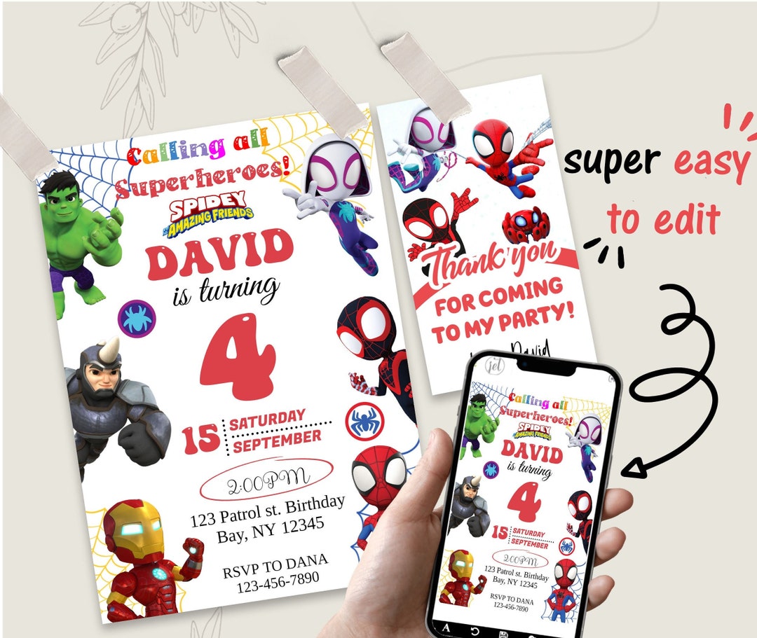 Spidey Birthday Invitation Template, Editable Spidey and His Amazing ...