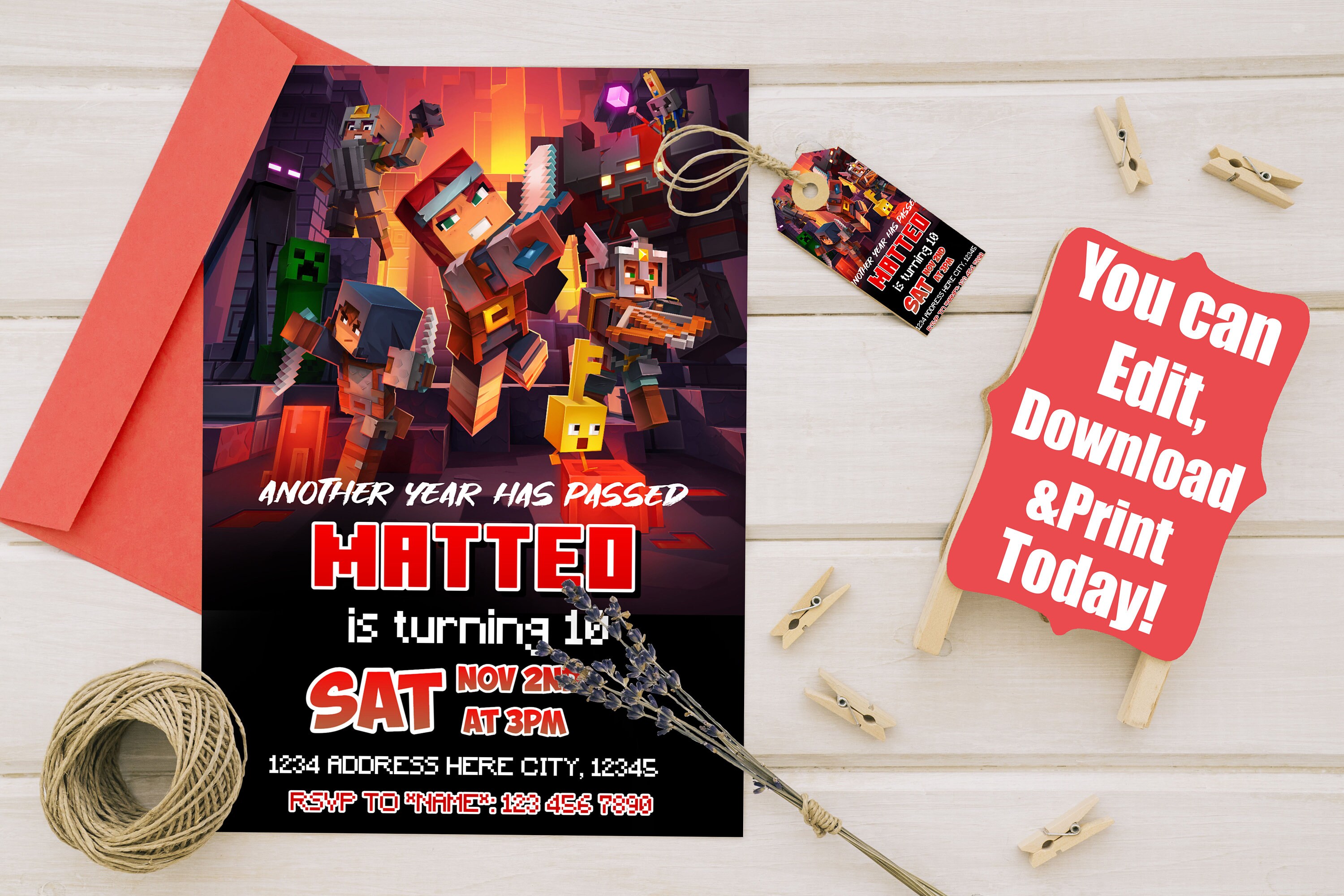 Editable Minecrafter Birthday Invitation, Mine Birthday Invitation ...