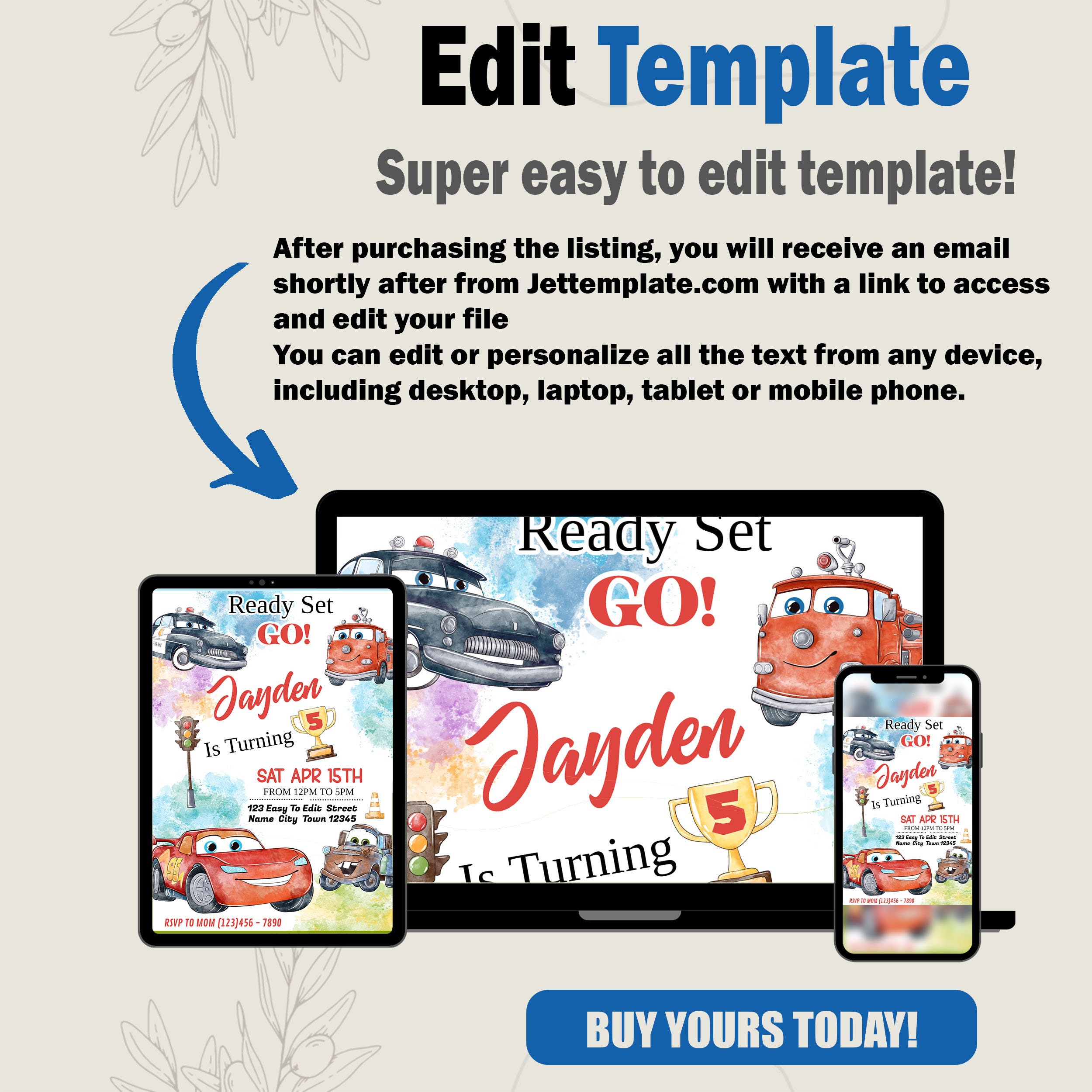 Race Car Birthday Invitation, Lightning Invitation, Birthday Party ...