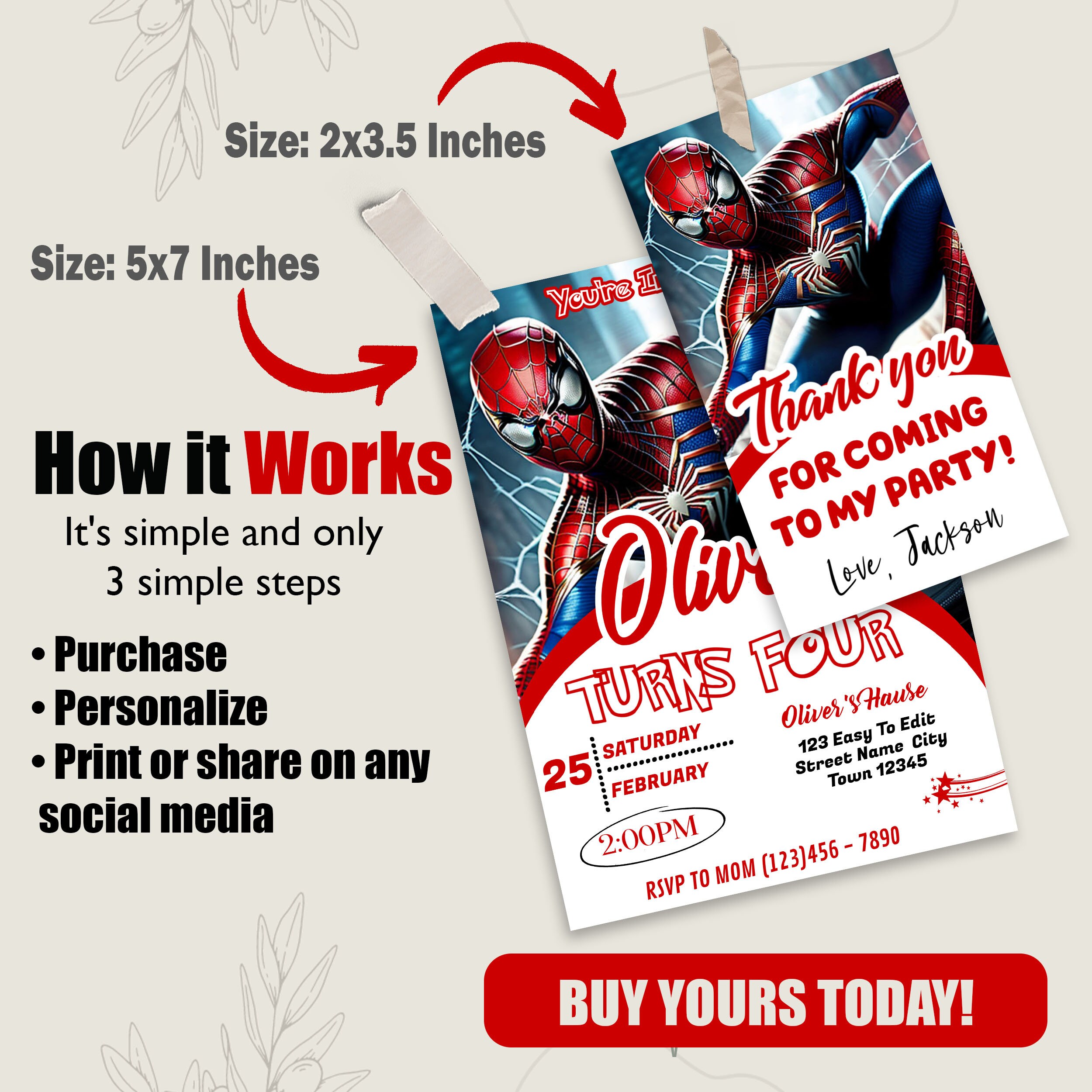 Spiderman Birthday Invitation, Editable Birthday Party Invitation, Kids ...