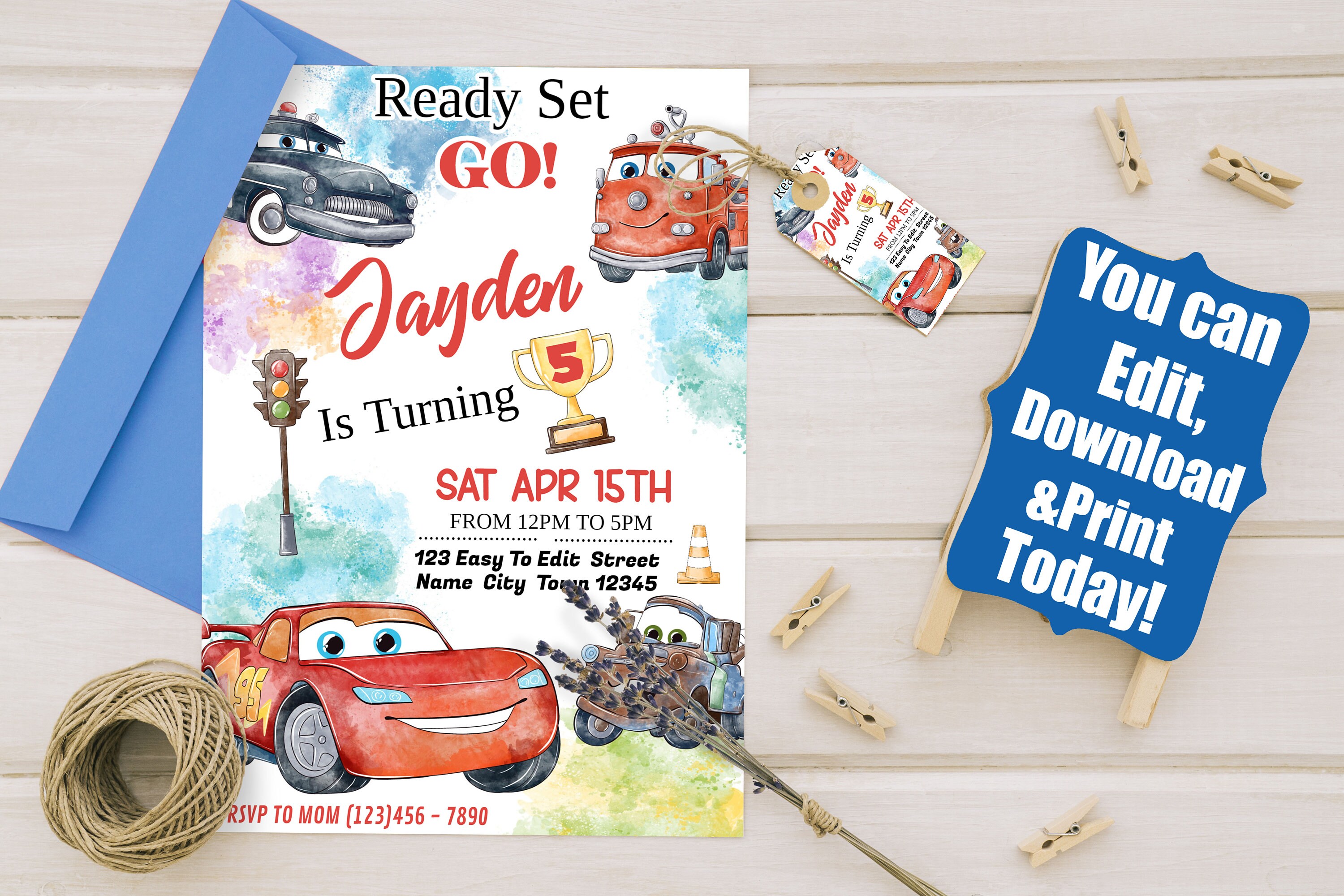 Race Car Birthday Invitation, Lightning Invitation, Birthday Party ...