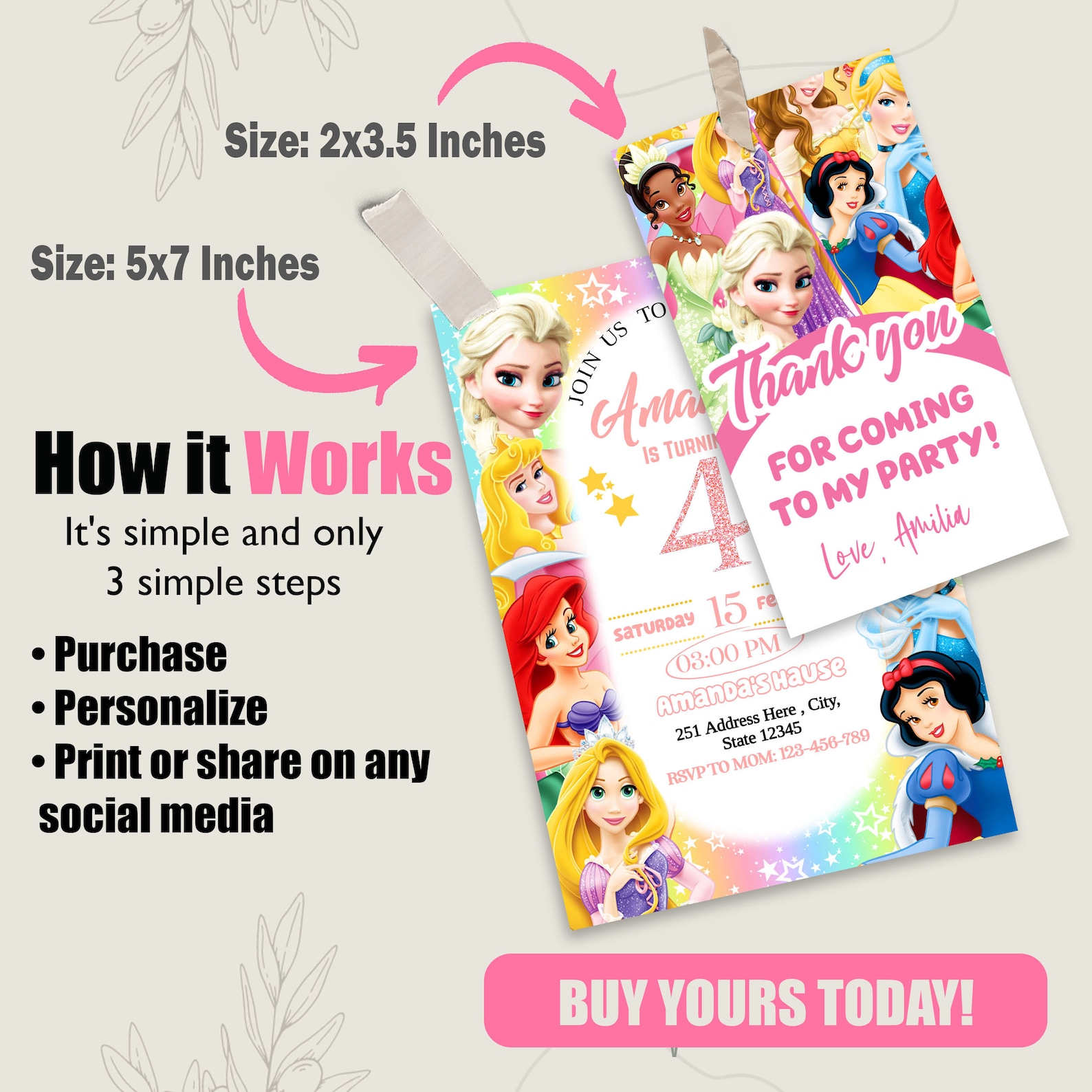 Editable Princess Birthday Invitation Princess Birthday Invitation ...