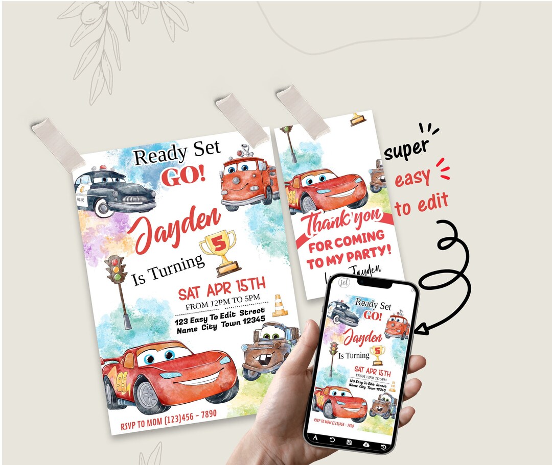 Race Car Birthday Invitation, Lightning Invitation, Birthday Party ...