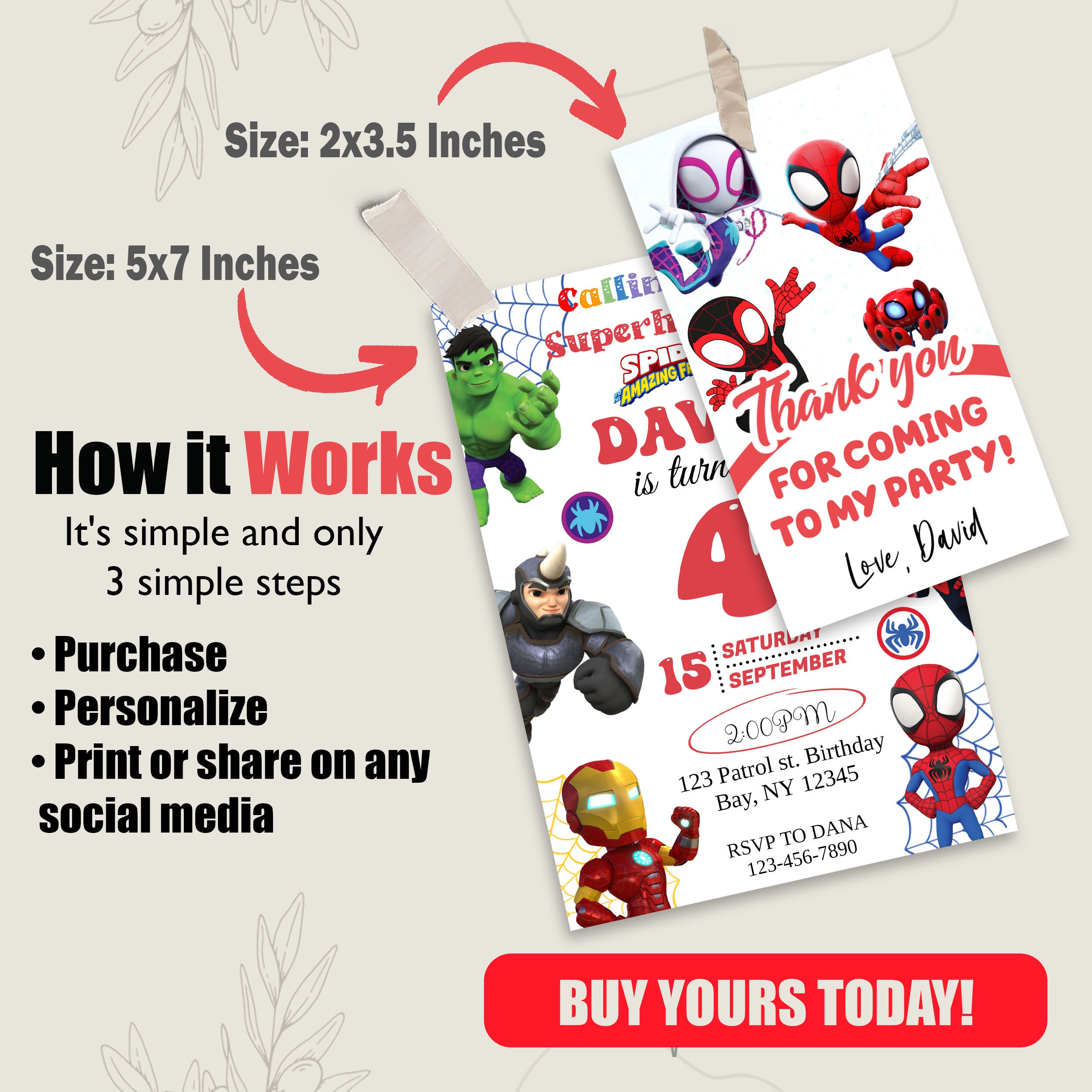 Spidey Birthday Invitation Template, Editable Spidey and His Amazing ...