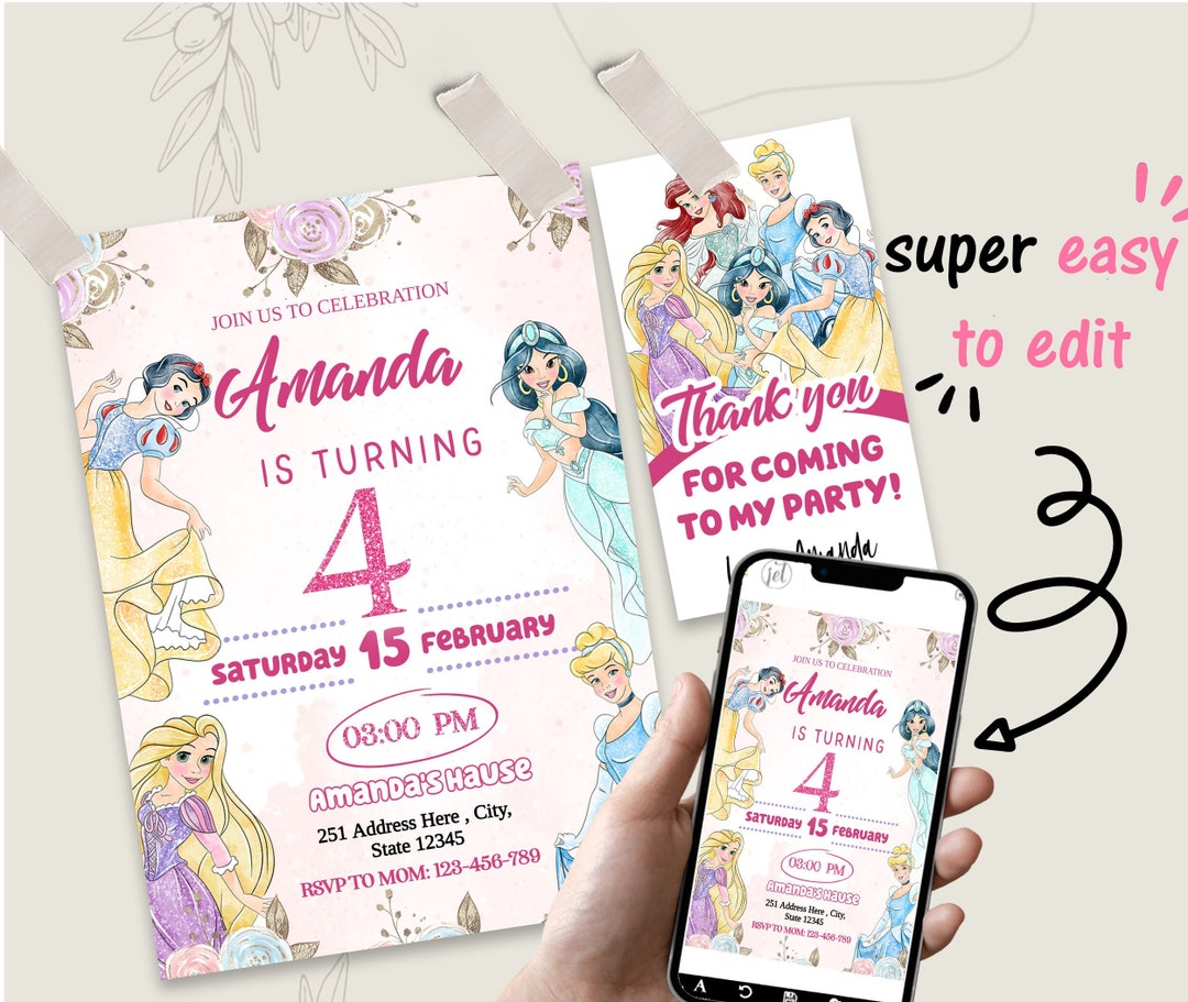 Editable Princess Birthday Invitation Template Girl Princess Party ...
