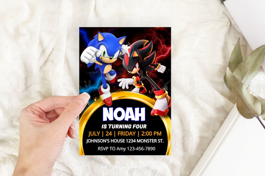 Editable Birthday Sonic Shadow Invitation, Super Hedgehog Kids Party E ...