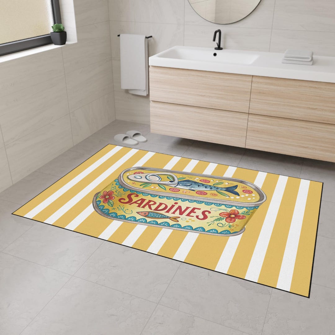 Vintage Sardine Heavy Duty Floor Mat, Tinned Fish Home Decor, Fisherman ...