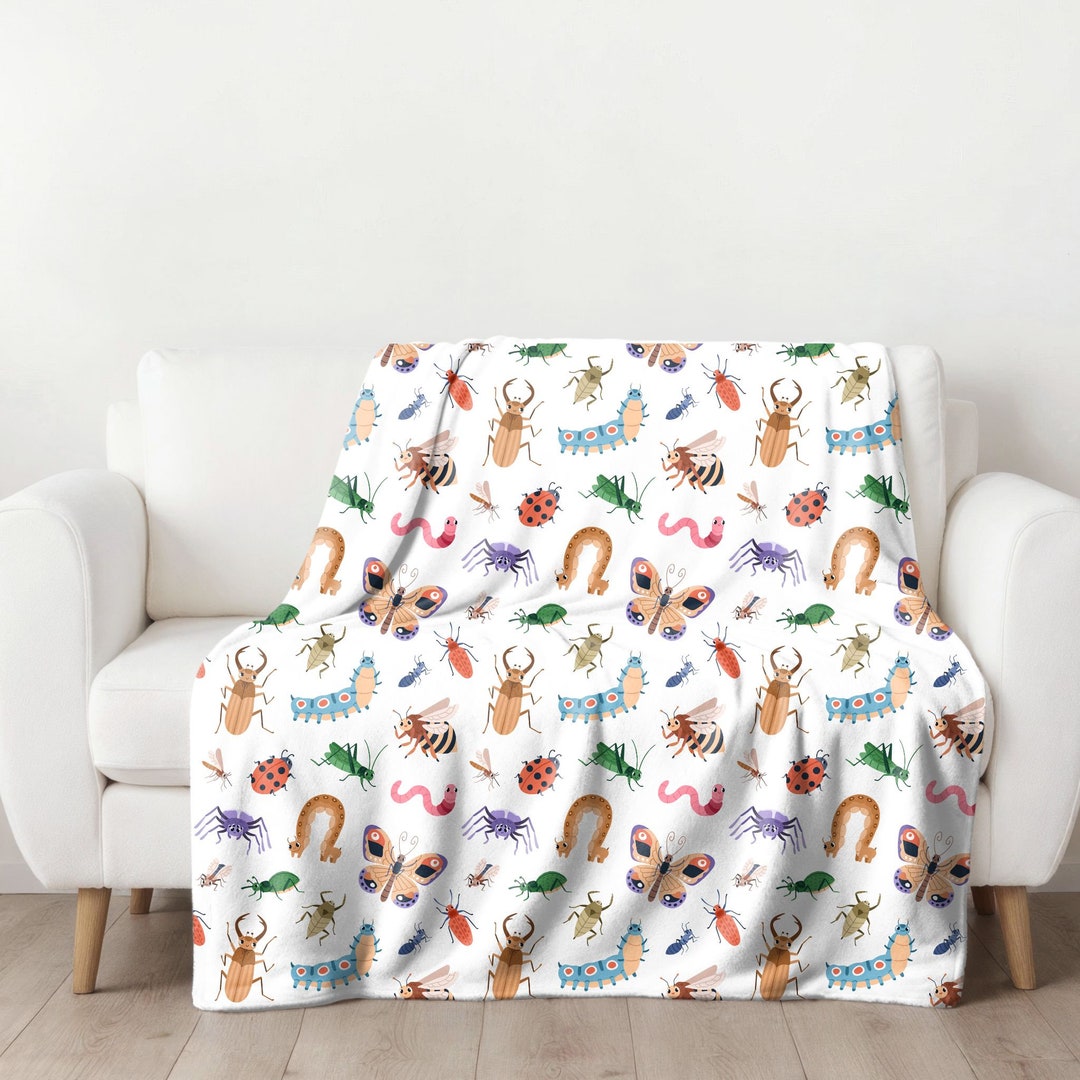Adorable Insect Sherpa Fleece Blanket, Caterpillar Butterfly Blanket ...