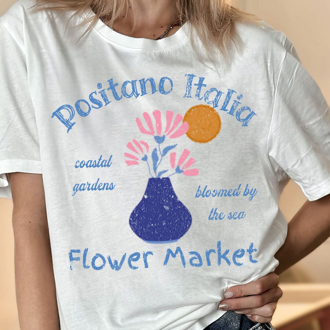 Distressed Positano Italy Graphic Tee, Vintage Wash Flower Market ...