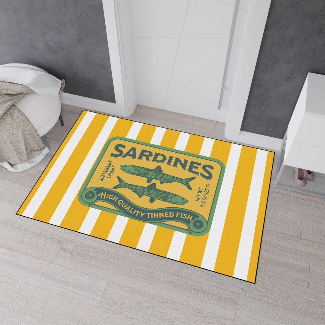 Vintage Sardines Floor Mat, Trendy Tinned Fish Heavy Duty Rug, Maritime ...
