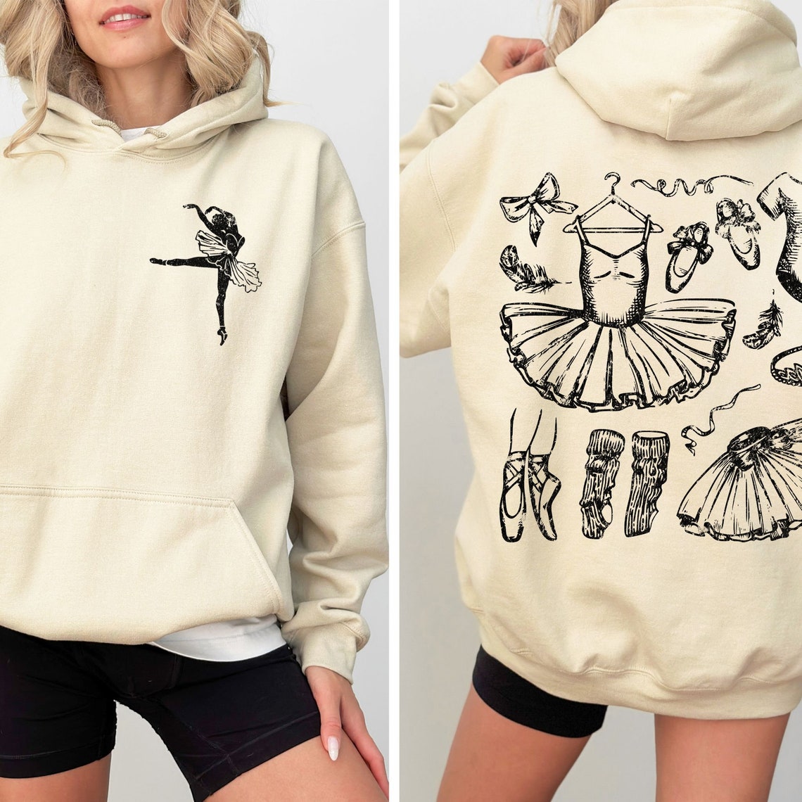 Distressed Balletcore Hooded Sweatshirt, Vintage Wash Ballerina Hoodie ...