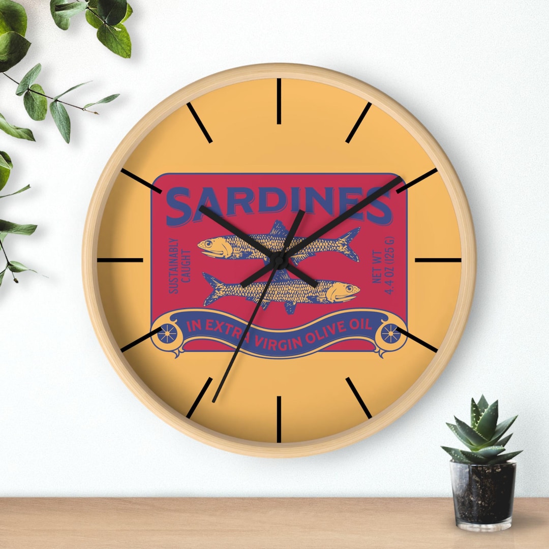 Sardines Wall Clock, Trendy Tinned Fish Kitchen Clock, Maritime Living ...