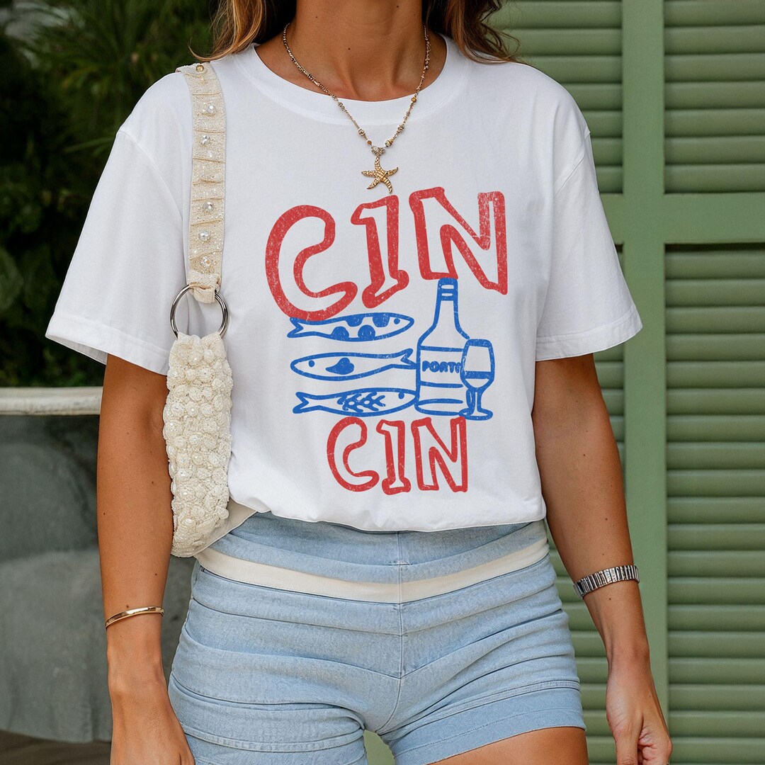 Cin Cin Graphic Tee, Vintage Wash Sardines Tshirt, Trendy Downtown Girl ...