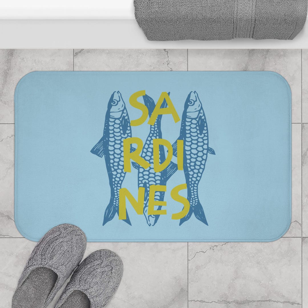 Sardines Bath Mat, Tinned Fish Bathroom Rug, Maritime Living Home Decor ...