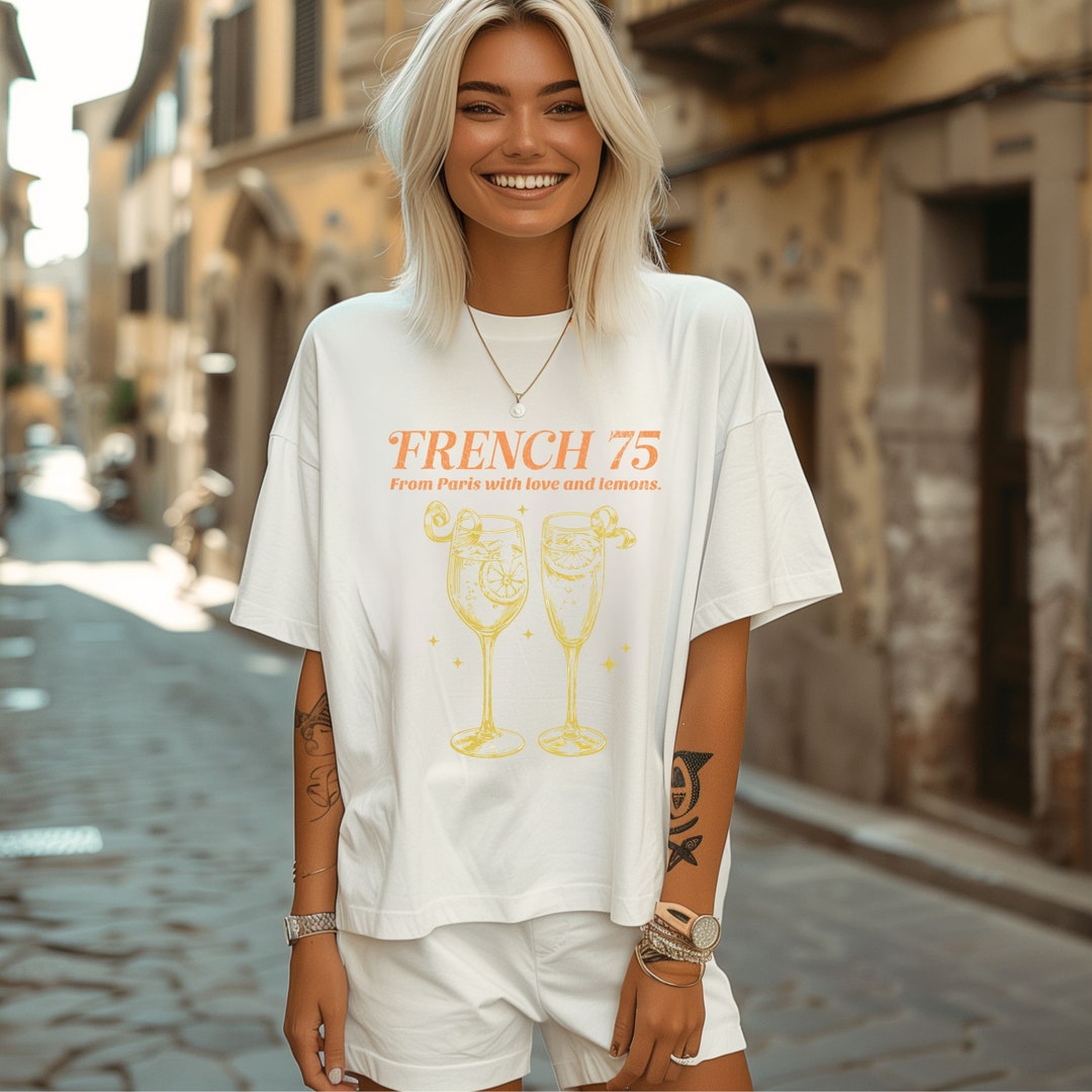 French 75 graphic tee, retro cocktail social club tshirt, trendy summer ...