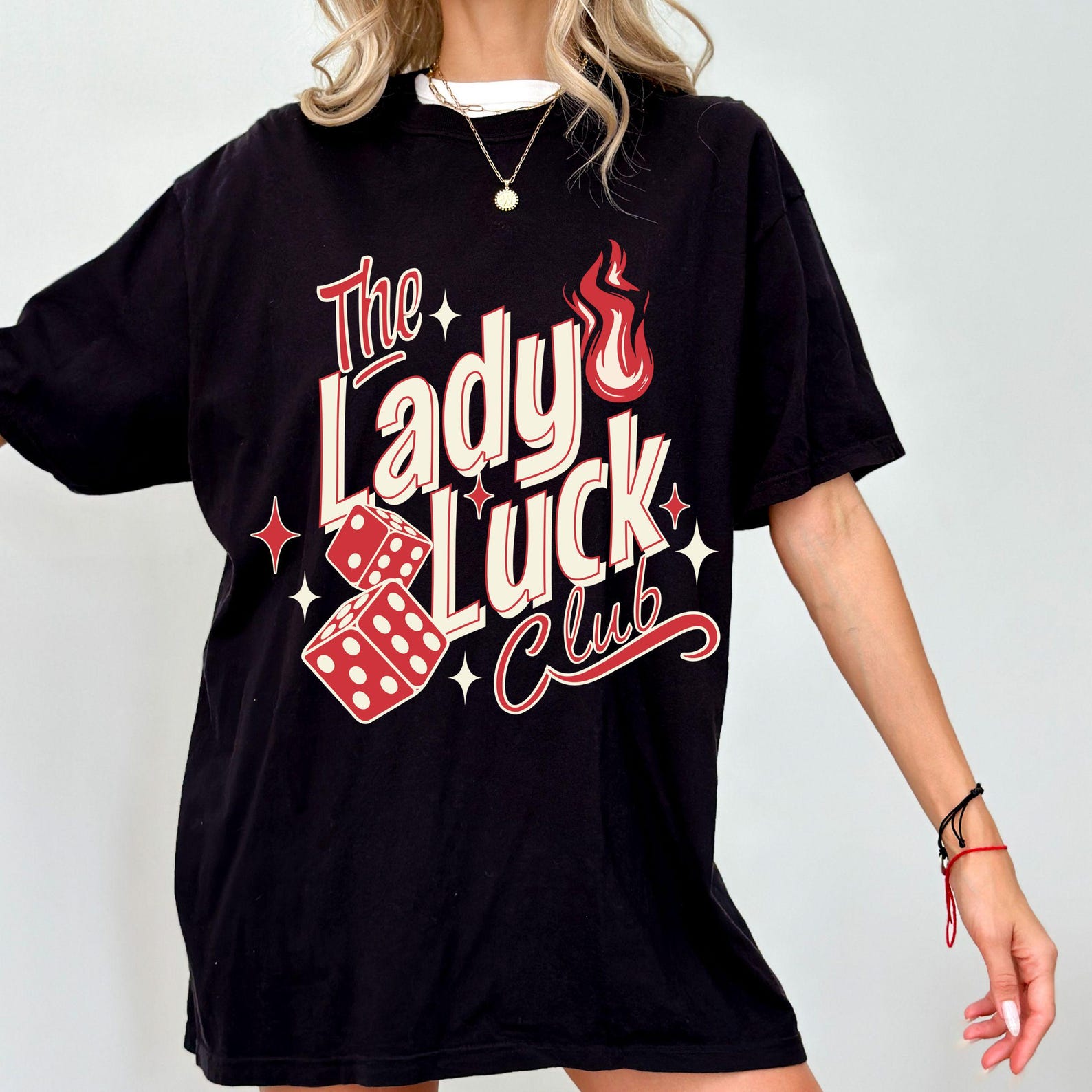 Lady Luck Club Graphic Tee, Retro Aesthetic Dice Tshirt, Trendy ...