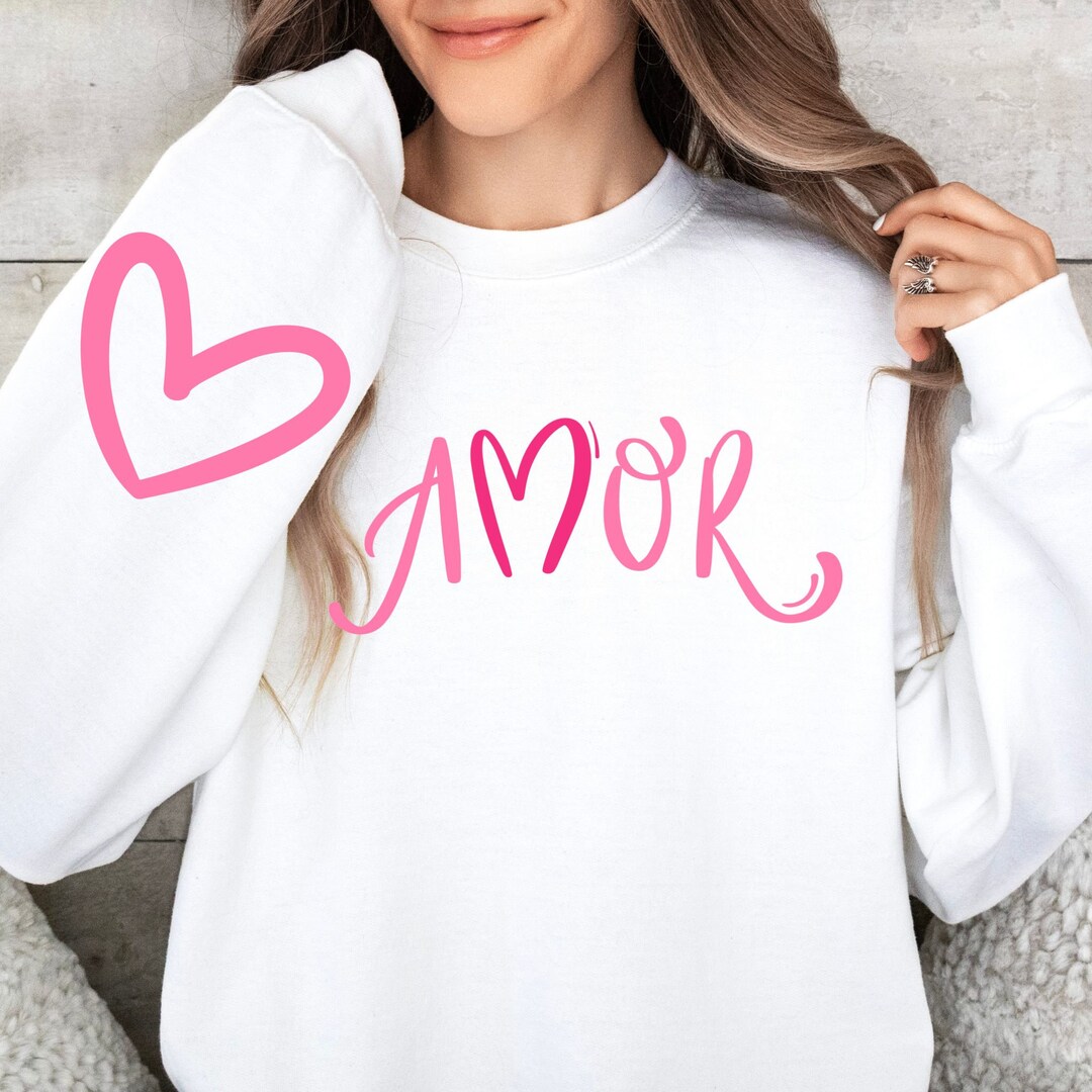 Amor Pullover, Heart Valentines Day Crewneck Sweatshirt, Cute Heart ...
