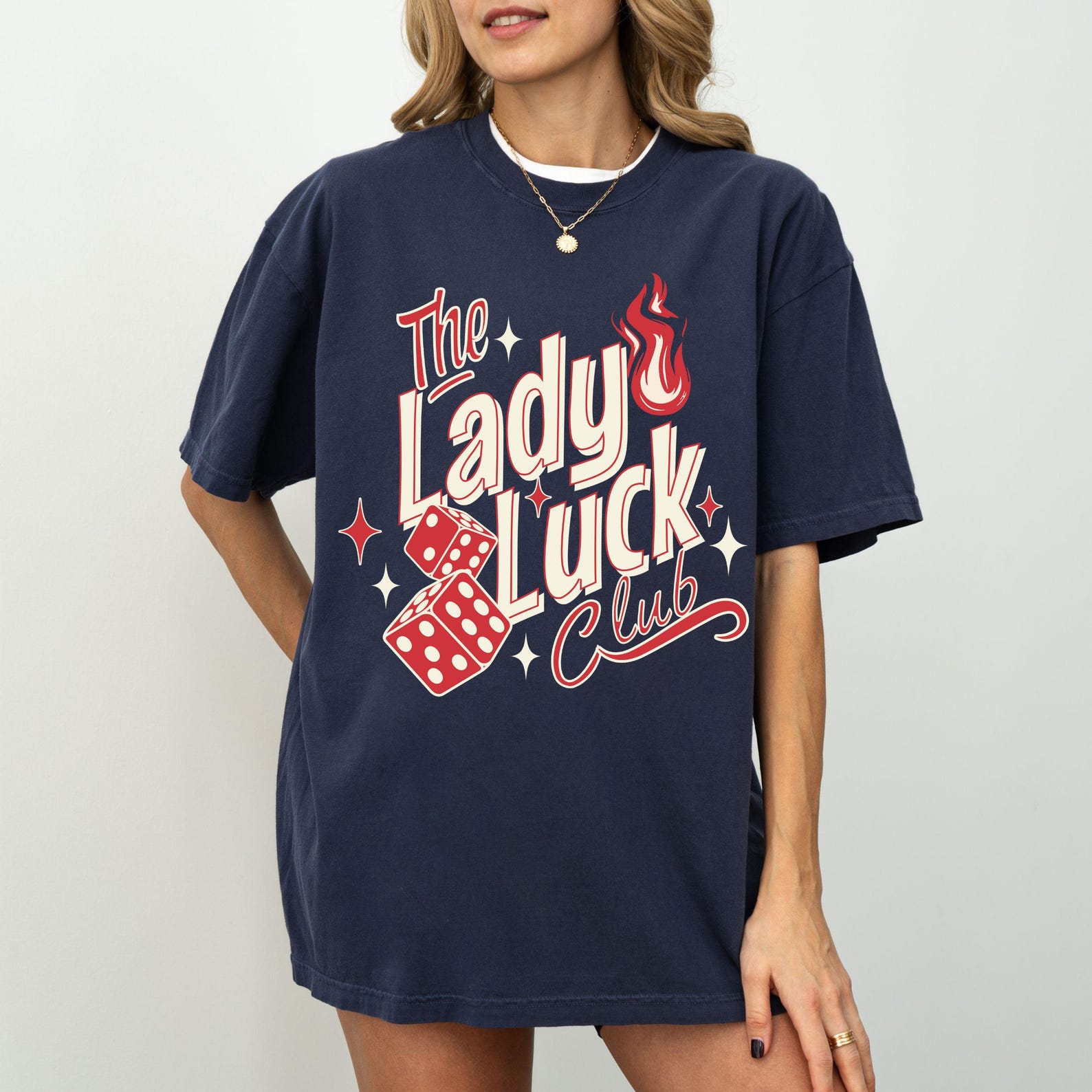 Lady Luck Club Graphic Tee, Retro Aesthetic Dice Tshirt, Trendy ...