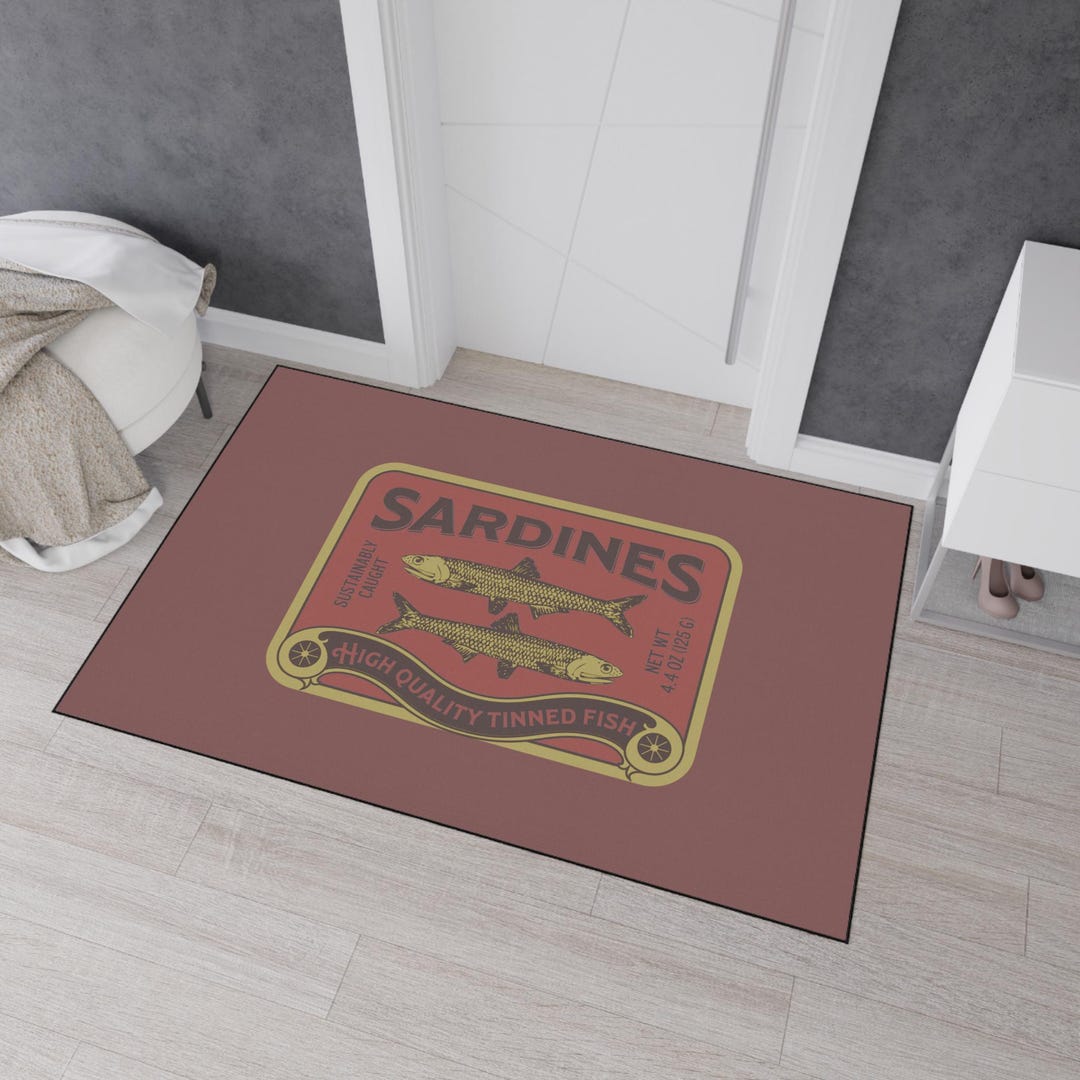 Sardines Vintage Label Heavy Duty Floor Mat, Retro Tinned Fish Rug ...