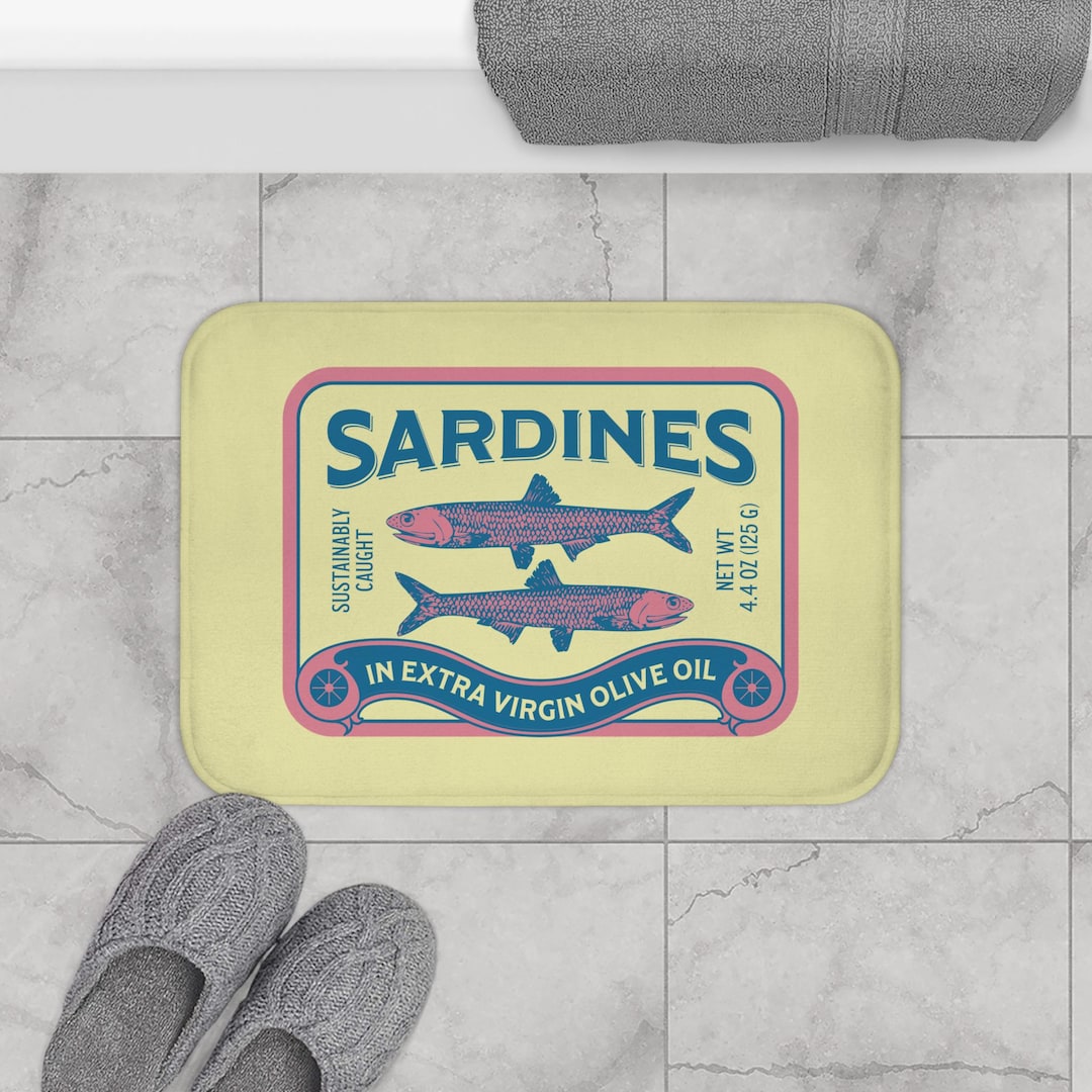 Sardines Bath Mat, Tinned Fish Home Decor, Unique Bathroom Rug ...