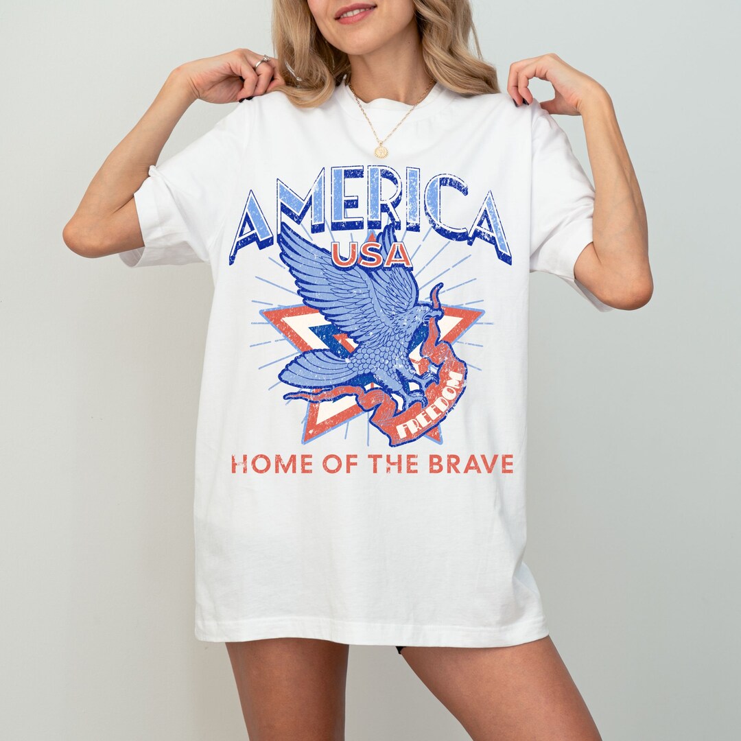 America Graphic Tee, Distressed Free Bird Tshirt, Vintage Wash American ...