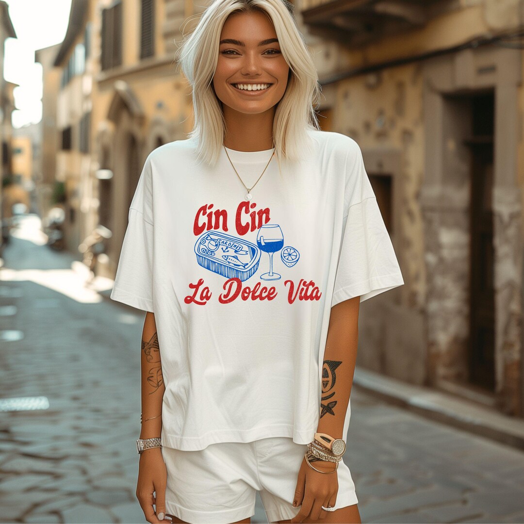 Cin Cin Graphic Tee, Vintage Wash Sardines Tshirt, Trendy Dinner ...