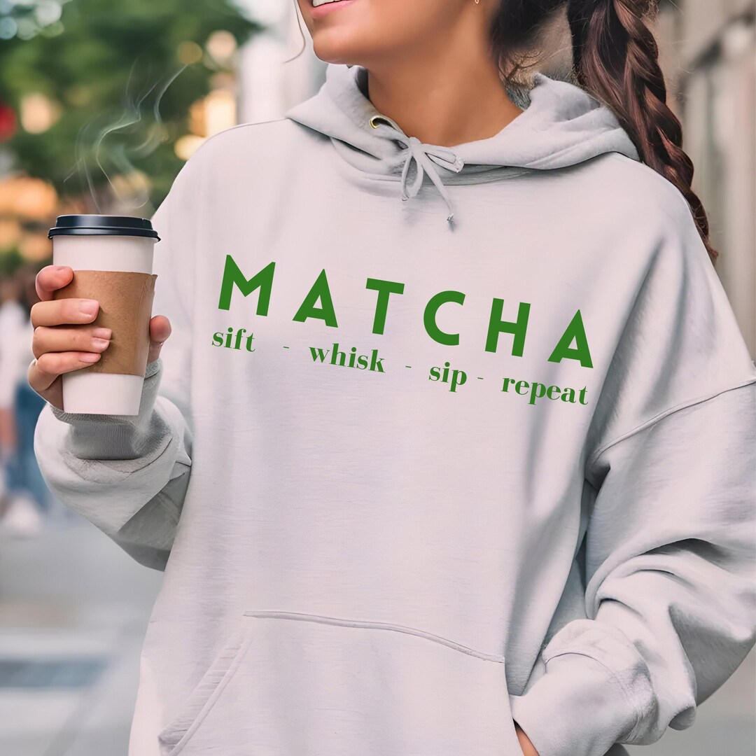 Matcha Hoodie, Minimalist Aesthetic Matcha Lover Sweatshirt, Green Tea ...
