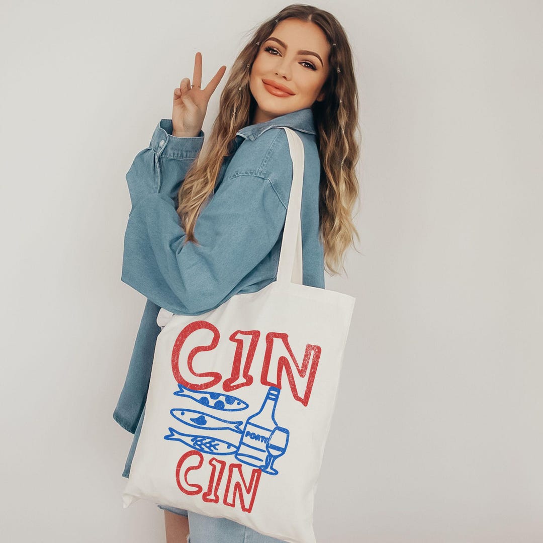 Distressed Cin Cin Tote Bag, Vintage Wash Sardines Tote, Trendy Tinned ...