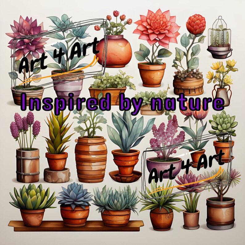 20 Transparent Background Plant Pots Watercolour Clip Art, High Quality ...