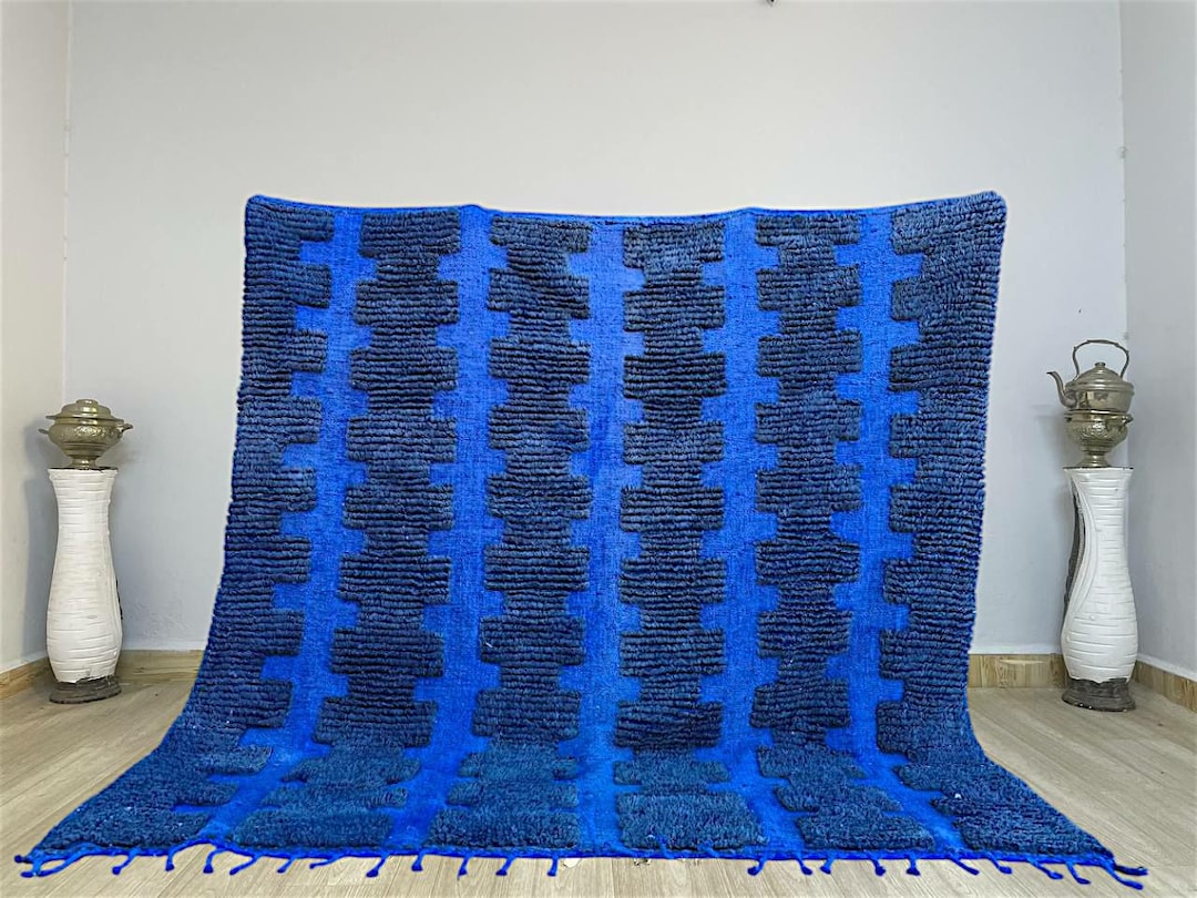 Moroccan Rug Blue - Bold Blue Moroccan Wool Rug 8x10 – Handmade Shag ...