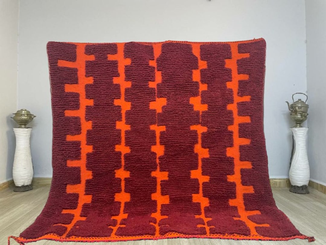 Handmade Dark Red Moroccan Rug: Berber Wool Rug, Bohemian Decor - Etsy