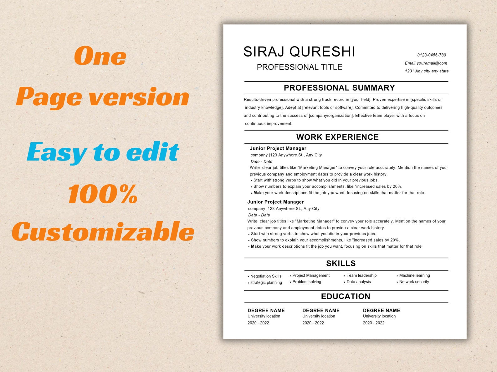 Professional Ats Resume Template With Reference & Cover Letter Resume ...