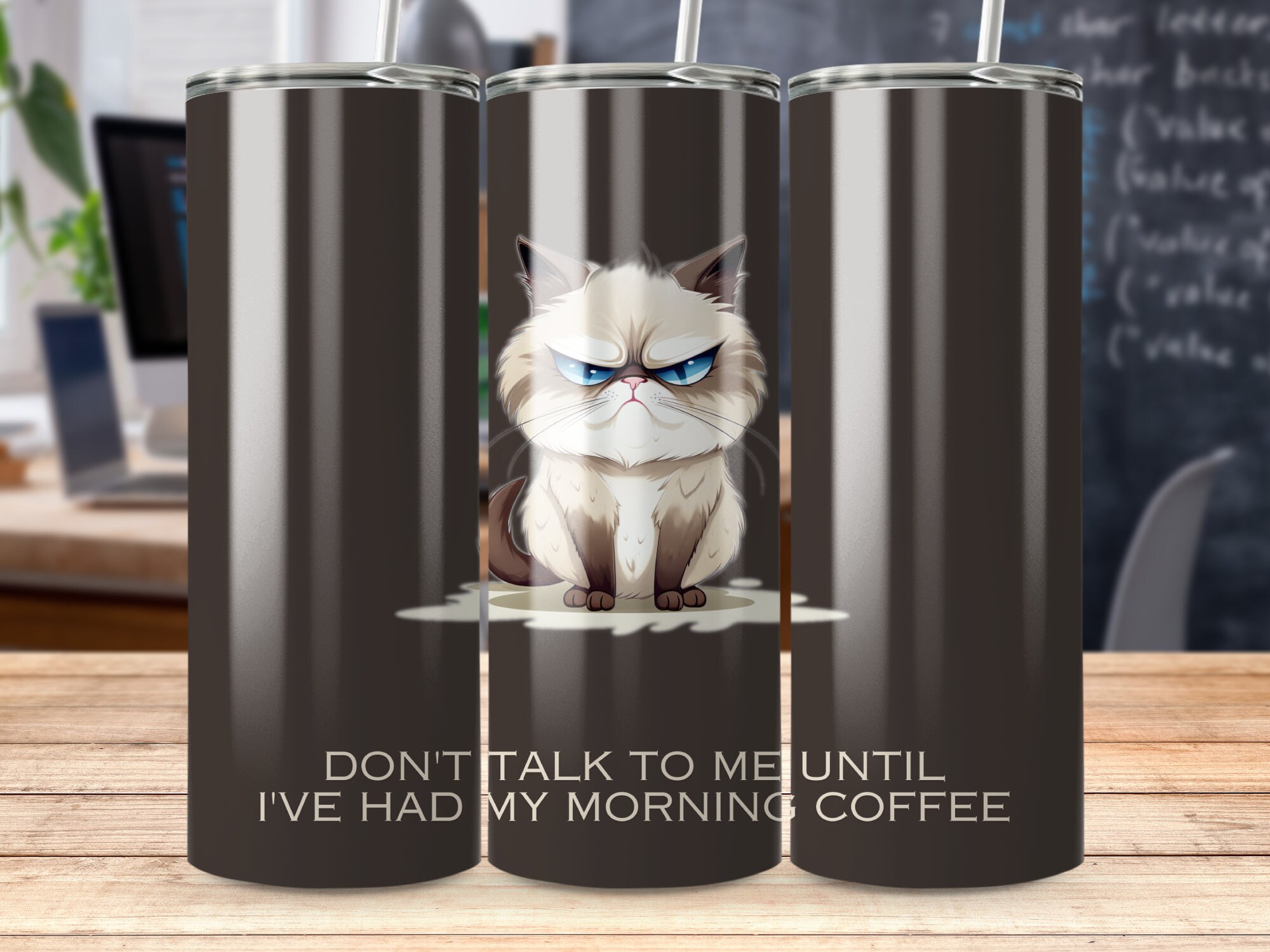 Funny Cat Cartoon Wrap Tumbler - Ideal Cat Gift for Coffee Lovers, 20 ...