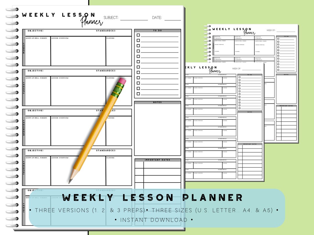 Weekly Printable Lesson Planner (3 Versions- Single, 2, and 3 Preps ...