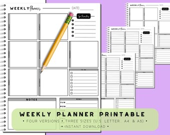 Weekly Menu Grocery List Planner (4 Versions) Menu Planner, Notes ...