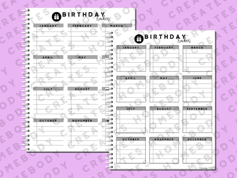 Birthday Tracker Printable (2 Versions) - Organizer A4, A5, Letter ...