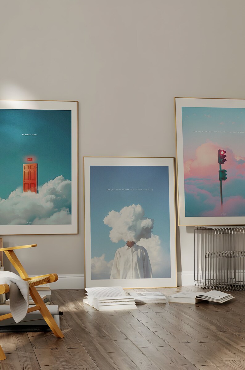 Modern Surrealism Poster HEAD in the CLOUDS Wall Art Print Poster, Gift ...