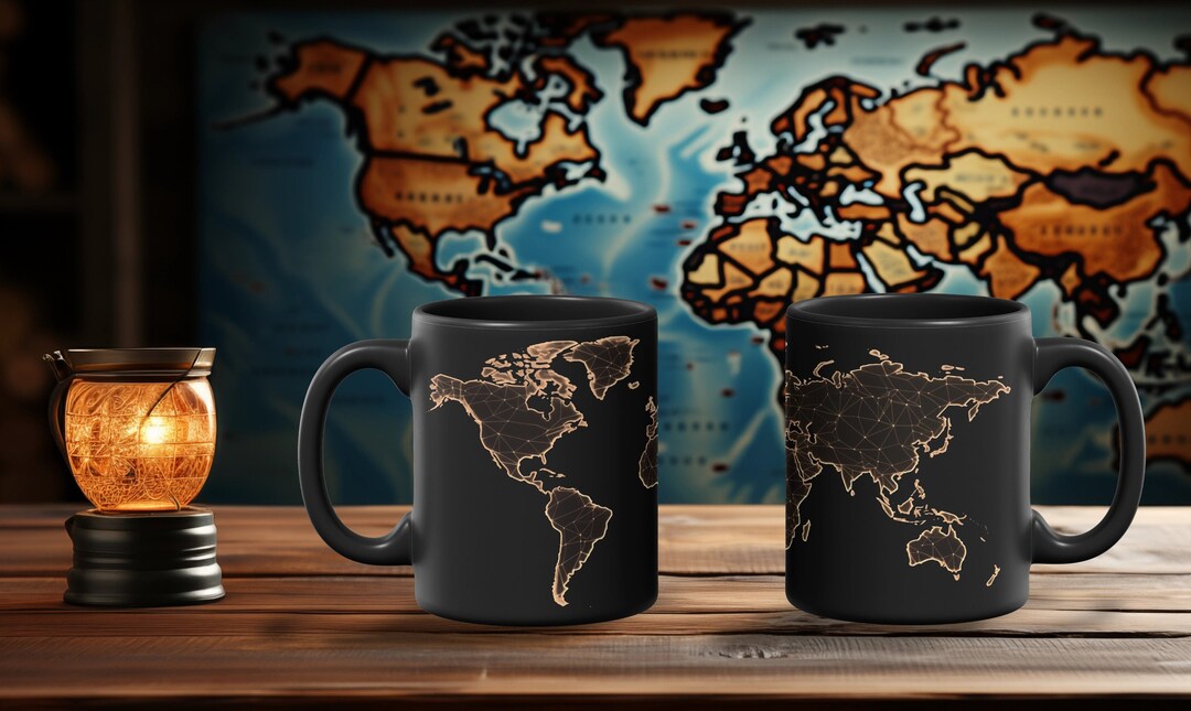 World Map Coffee Mug Black Ceramic Simple Design 11oz Tea Mug With ...