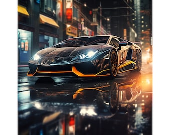 Abstract Neon Lamborghini Wall Art - Etsy
