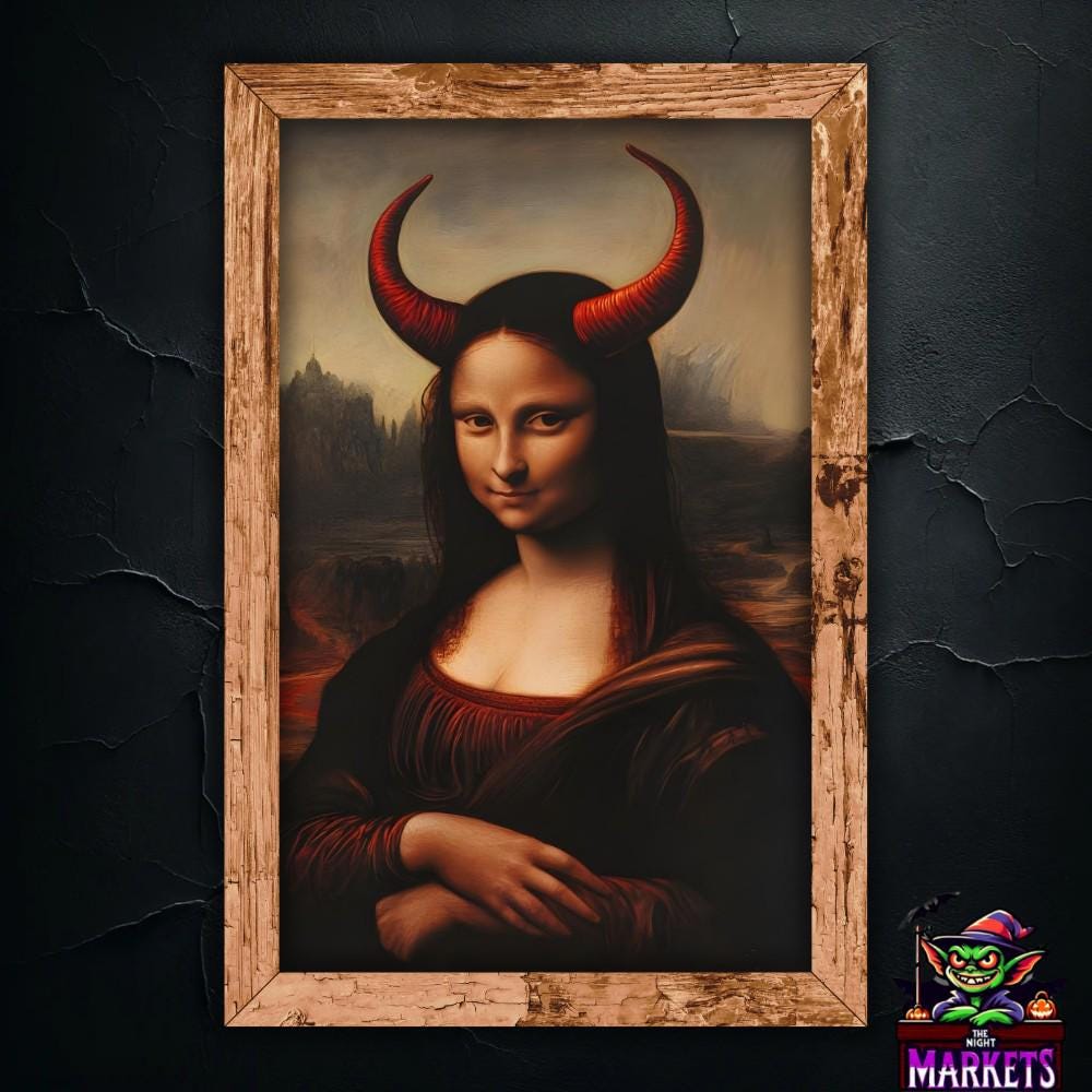 Mona Lisa Horns Wall Art, Gothic Wall Art Decor, Renaissance Devilish ...