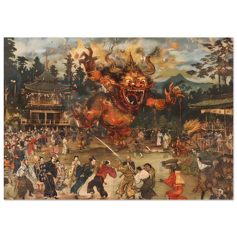 Vintage Japanese Yokai Demon Art Print, Japanese Wall Decor ...