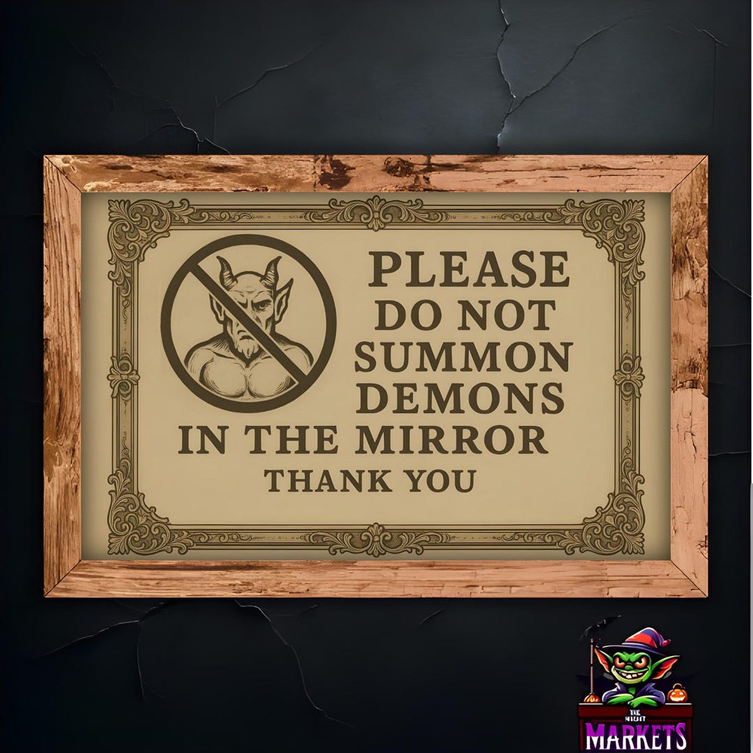 Vintage-style Demons Mirror Sign Poster - Victorian Aged Parchment Art ...
