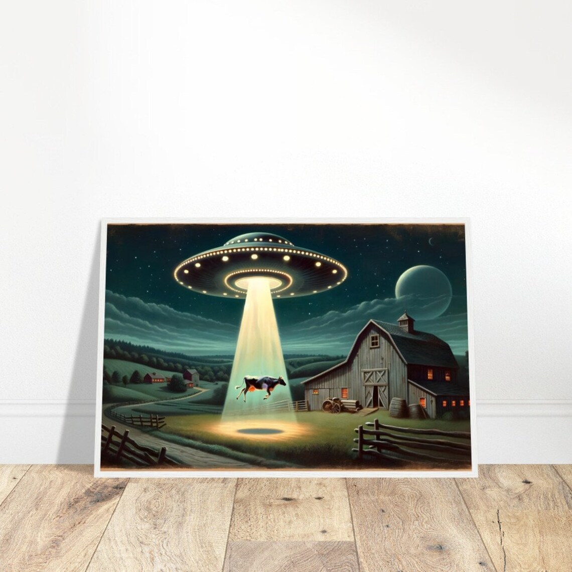 Aliens and Cows Abduction Print - Space Cows Poster - Cosmic Cows in ...