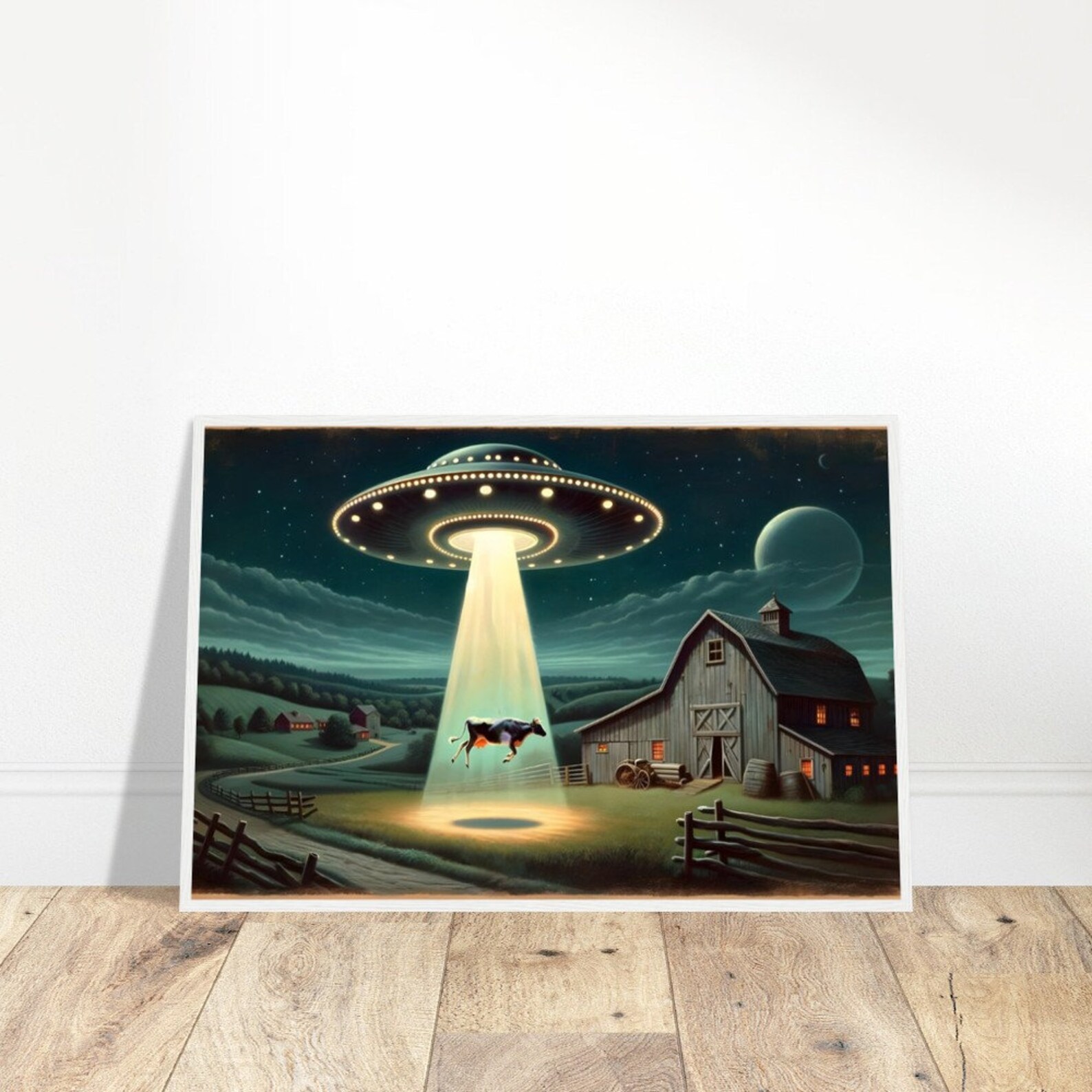 Aliens and Cows Abduction Print - Space Cows Poster - Cosmic Cows in ...